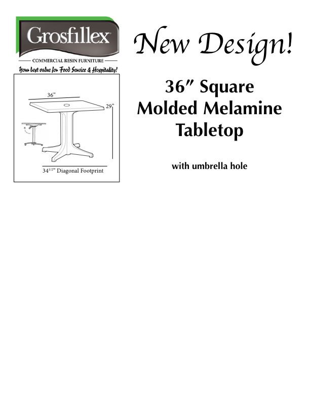 Grosfillex 36” Square Use Ped. Base 2000 or Alum. Tilt Top Base 200 or ...